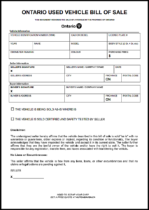Ontario Vehicle Bill of Sale Form | Free Template - Legal Templates ...