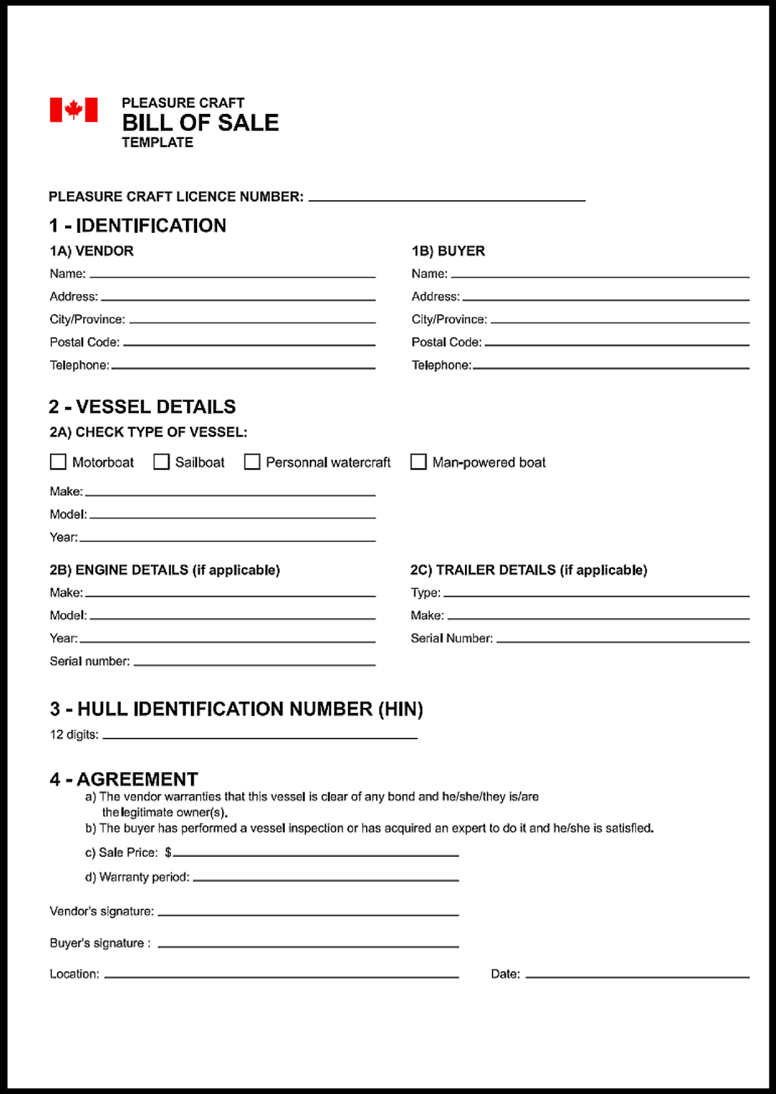 Alberta Boat Bill of Sale Template (Free & Legal Guide) - Legal ...