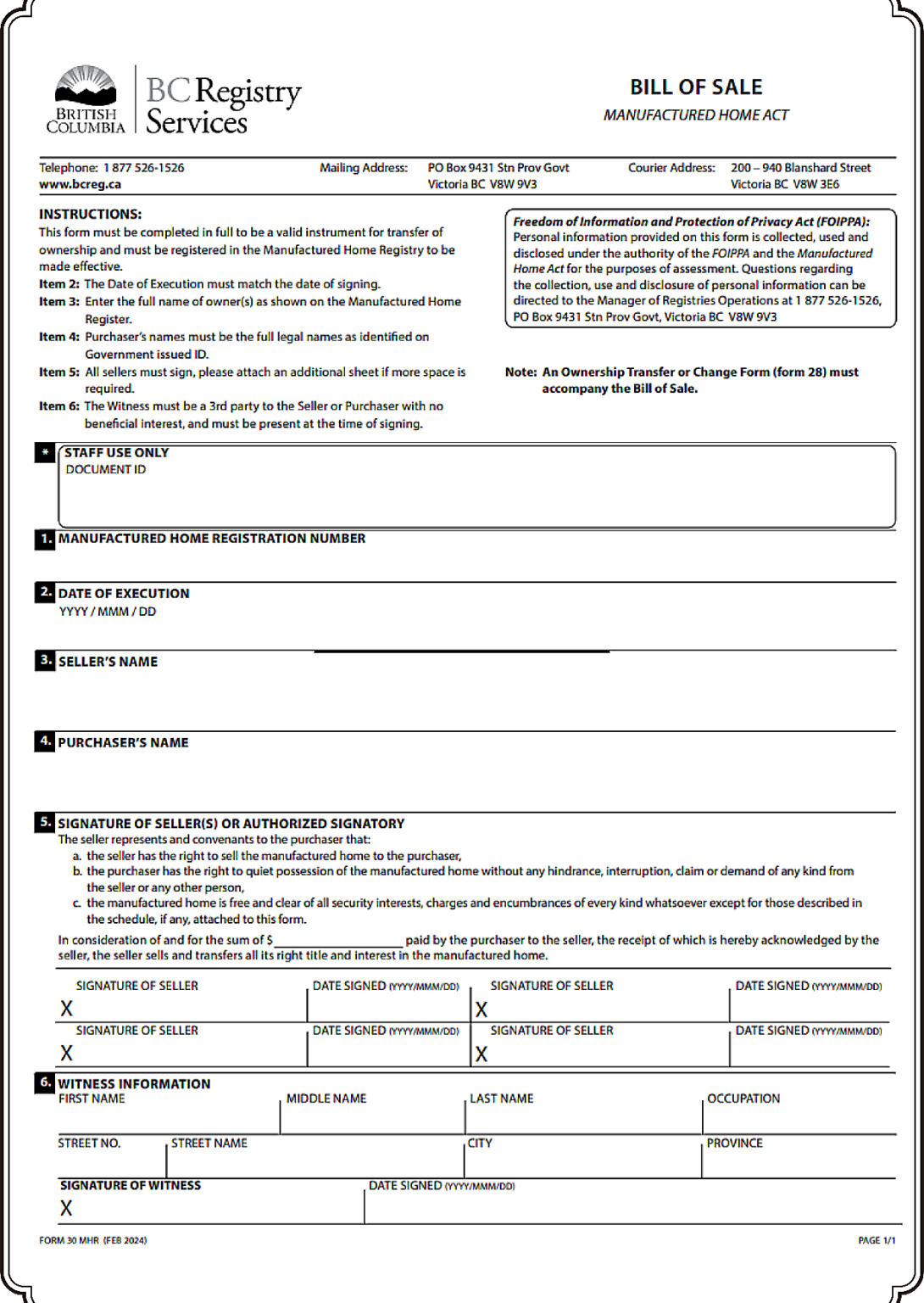 Free British Columbia Bill of Sale Template & Guide - Legal Templates ...